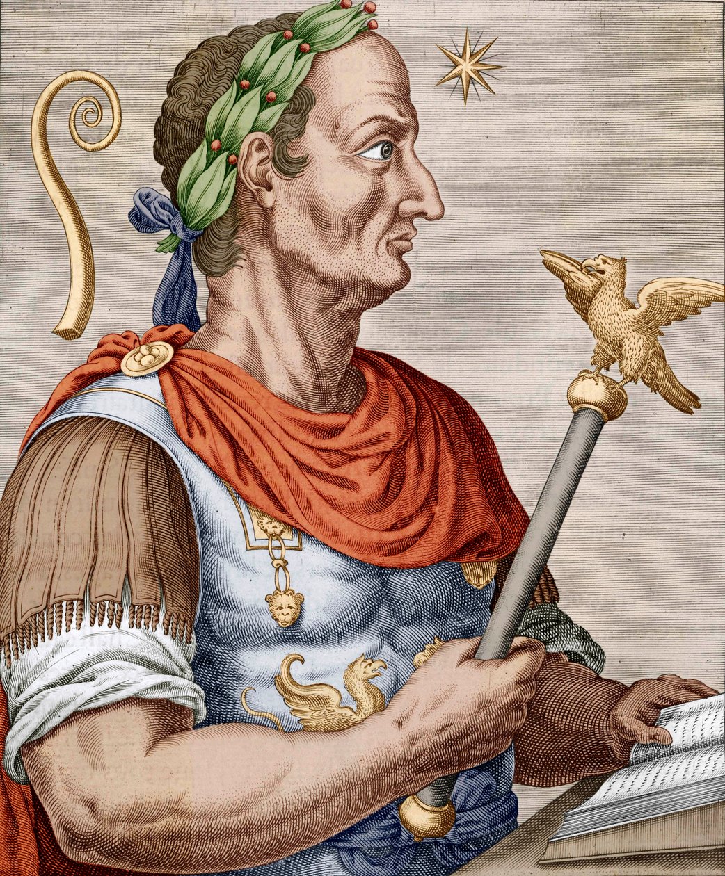 Julius Caesar (coloured engraving) by Andre (after) Thevet