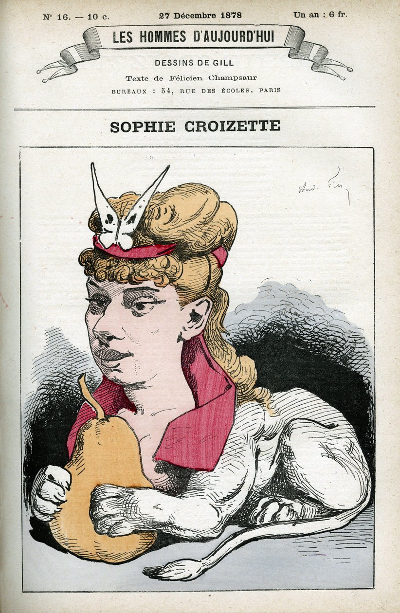Portrait of Sophie Croizette, French Theatre Actress. Caricature by Gill, Paris