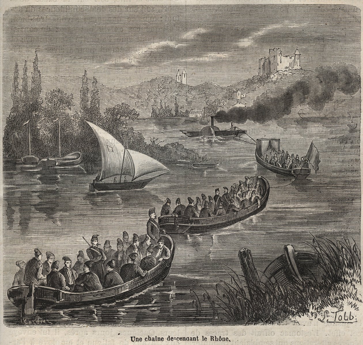 Le bagne de Toulon - une chaine descendant le Rhone (engraving in ...