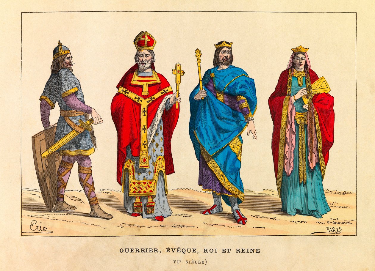Portraits and Costumes of a Warrior, a Bishop, a King and a Queen in ...