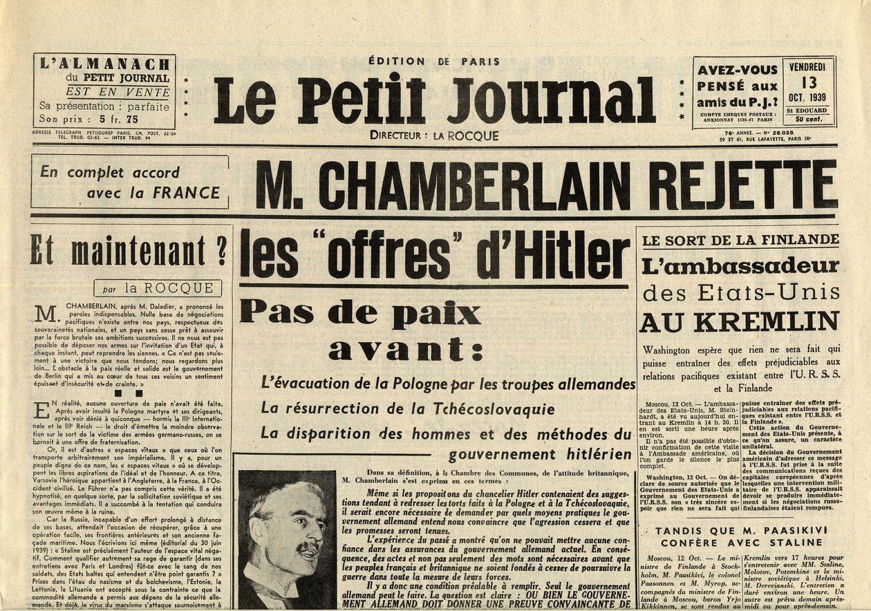 The Smittle Journal Friday 13 October 1939 Neville Chamberlain (1869 ...