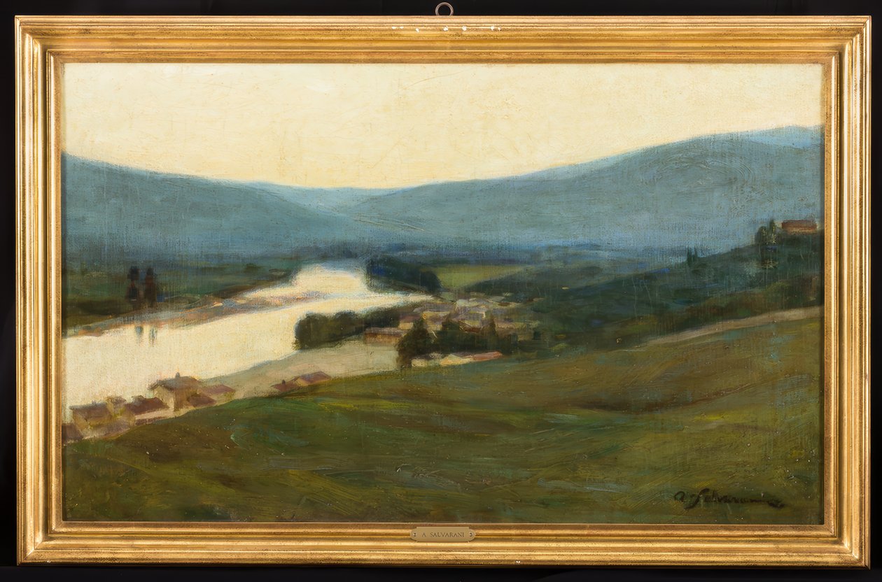 Tuscan Landscape with River by Arcangelo Salvarani