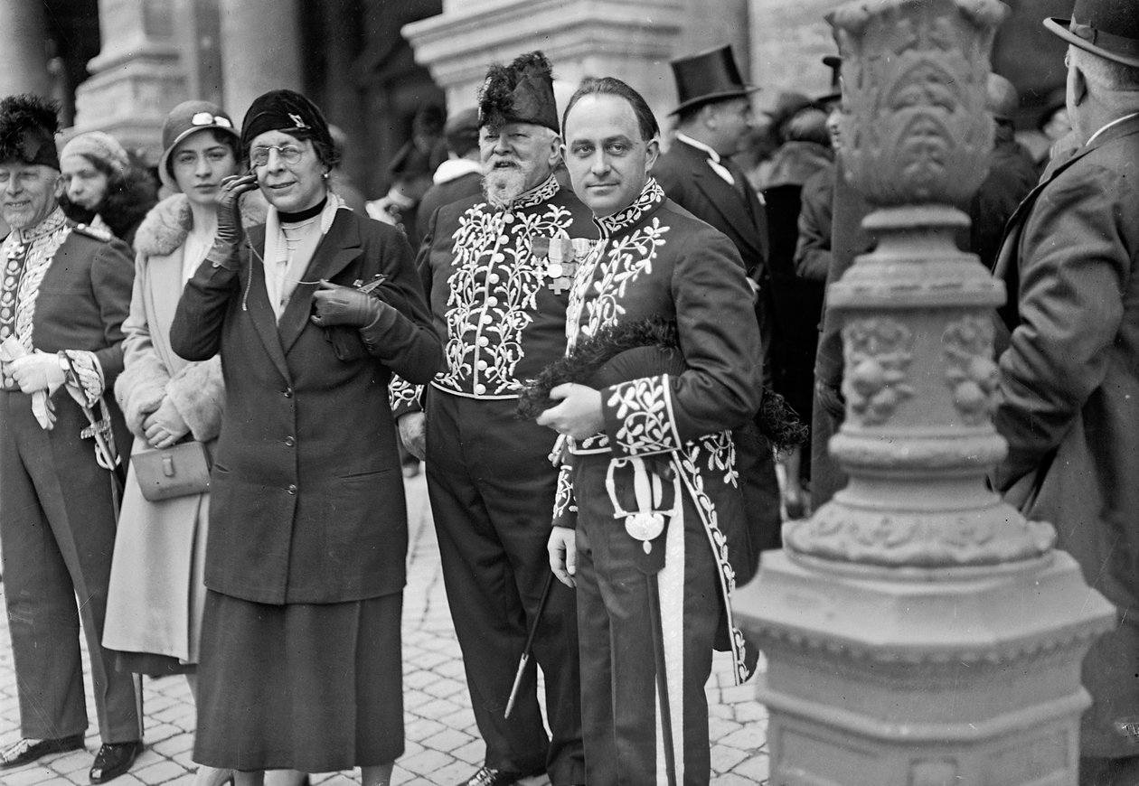 The Italian physicist Enrico Fermi in ceremonial dress at an event of ...