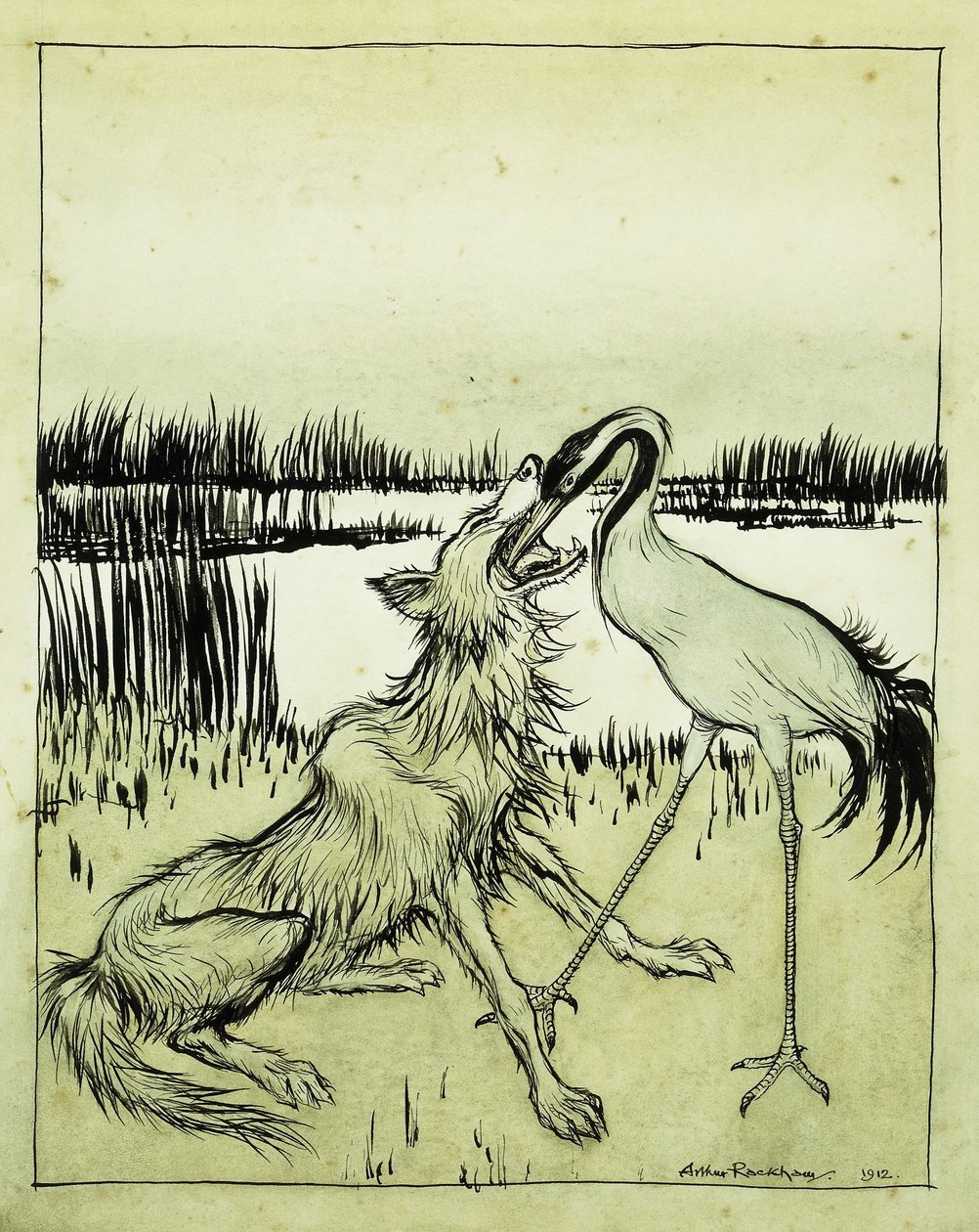 The Wolf and the Crane - Aesop's Fables by Arthur Rackham