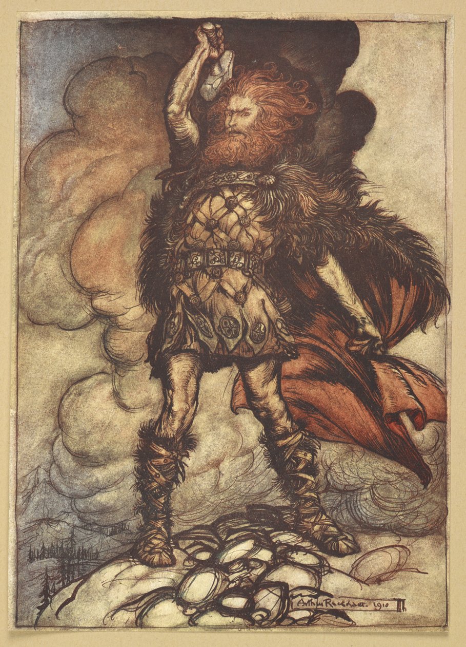 Thor Raises His Hammer by Arthur Rackham: Fine art print