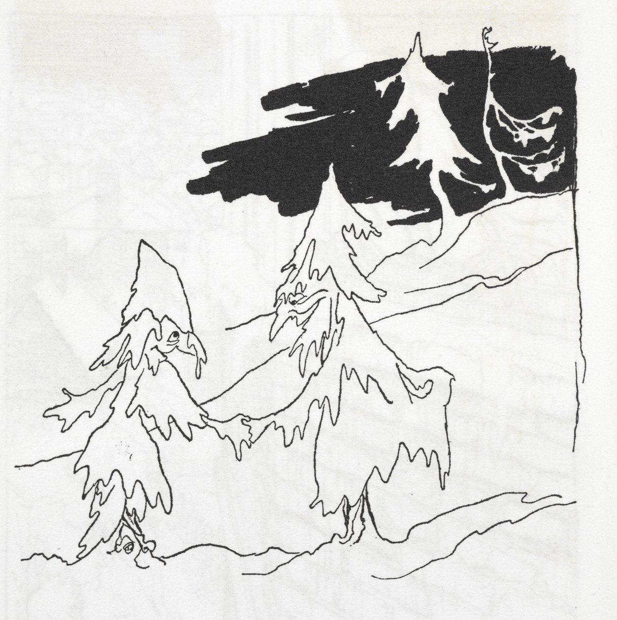 Two tree-men shaking hands by Arthur Rackham