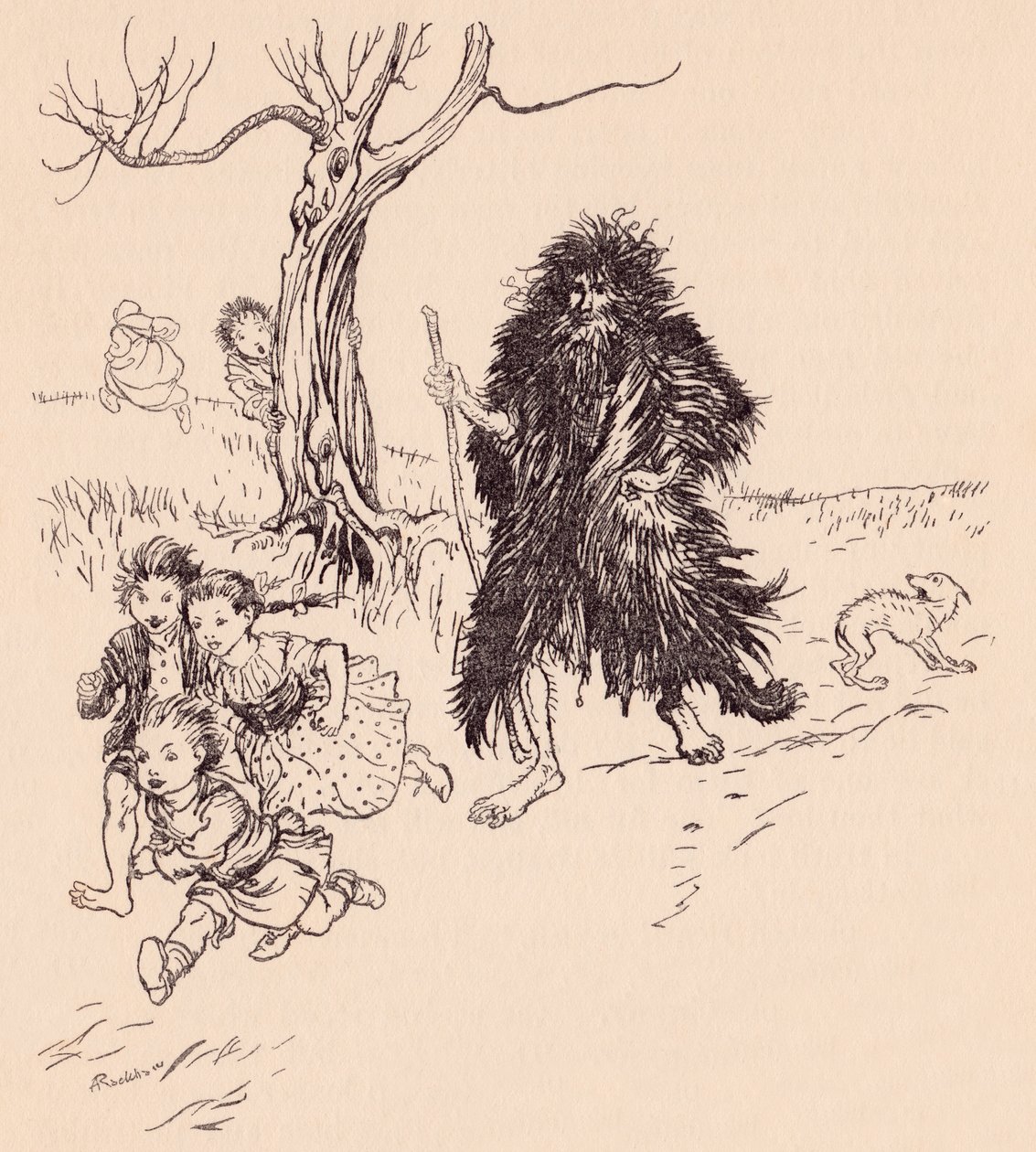 Whoever Saw Him, Ran Away (Illustration by Arthur Rackham from Grimm's ...