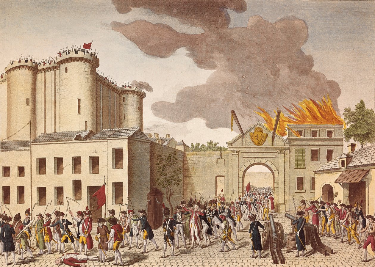 Storming of the Bastille by a crowd on 14 July 1789, in the French ...