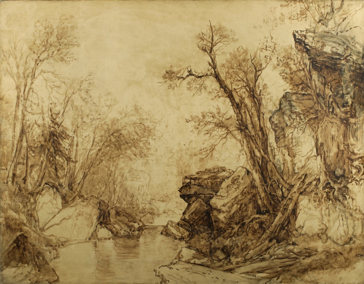 Landscape in Sepia: Trees with Brook by Asher Brown Durand