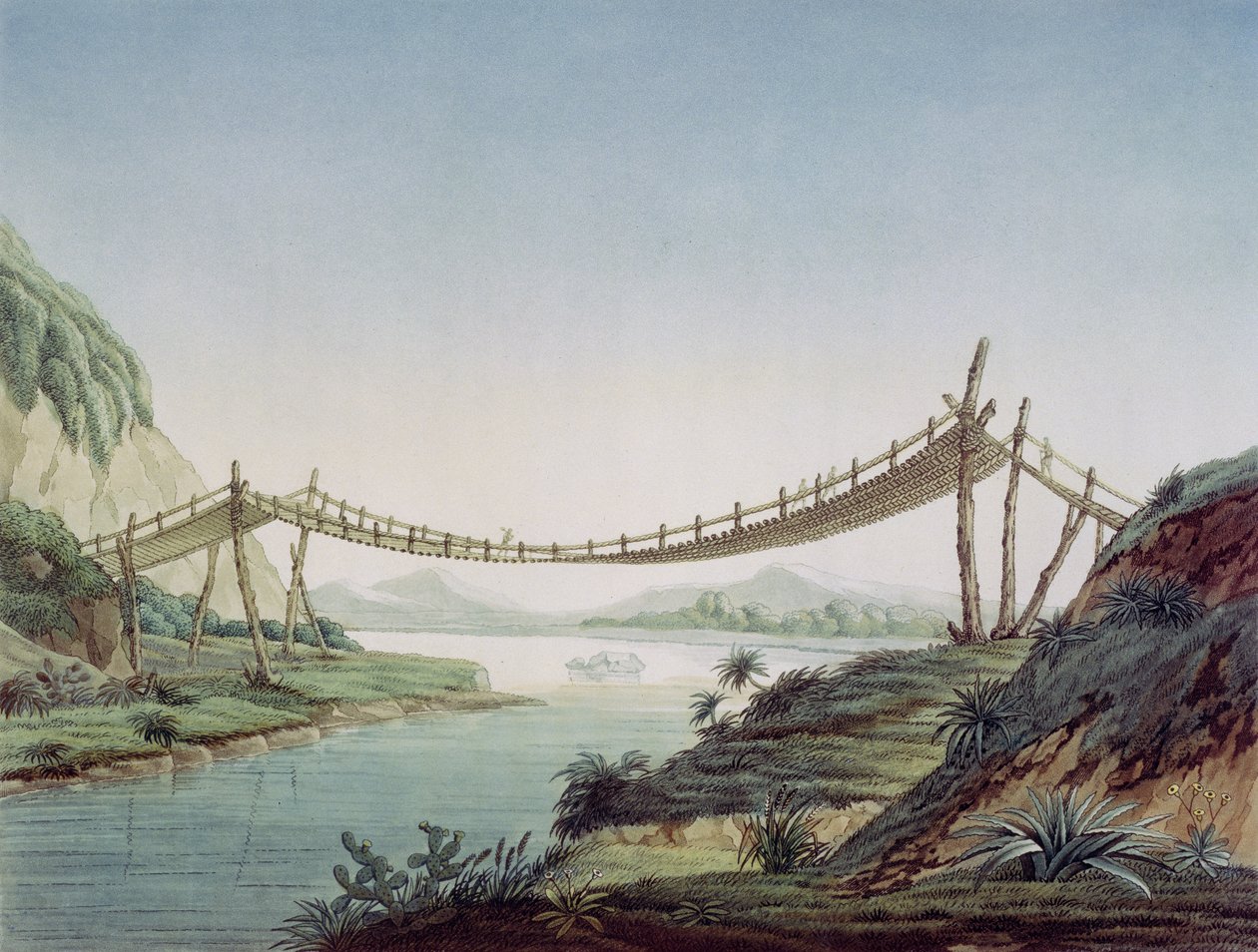 Rope bridge near Penipe, crossing the Chambo River, Mexico