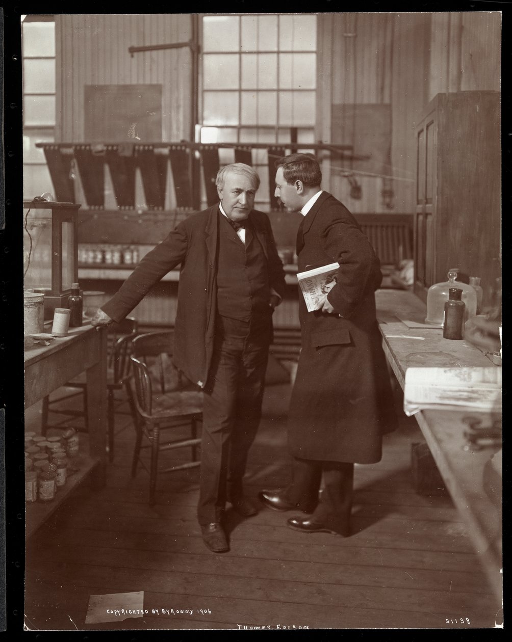 Thomas Edison and an Interviewer in His Laboratory