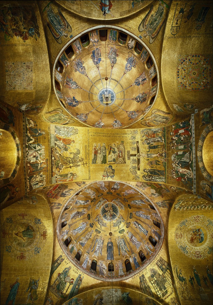 Byzantine architecture: view of the domes with mosaics on a golden ...