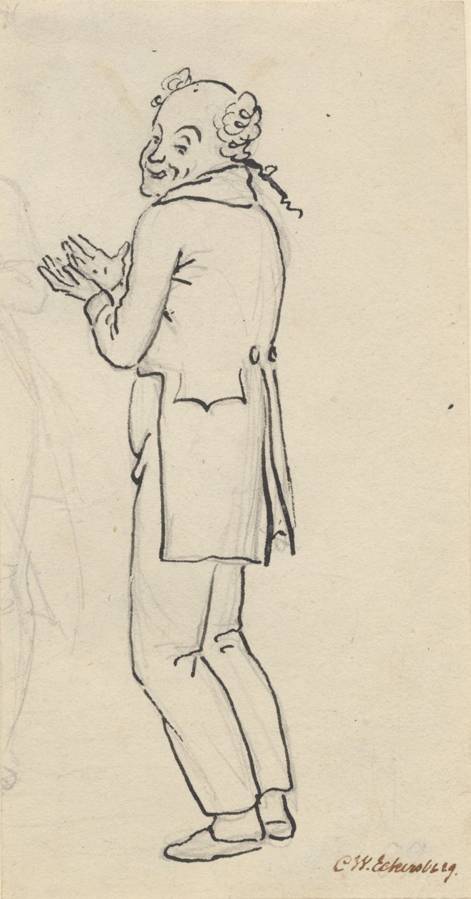 Satirical Sheet; A Smiling Man, Seen from the Side, with Both Hands in ...