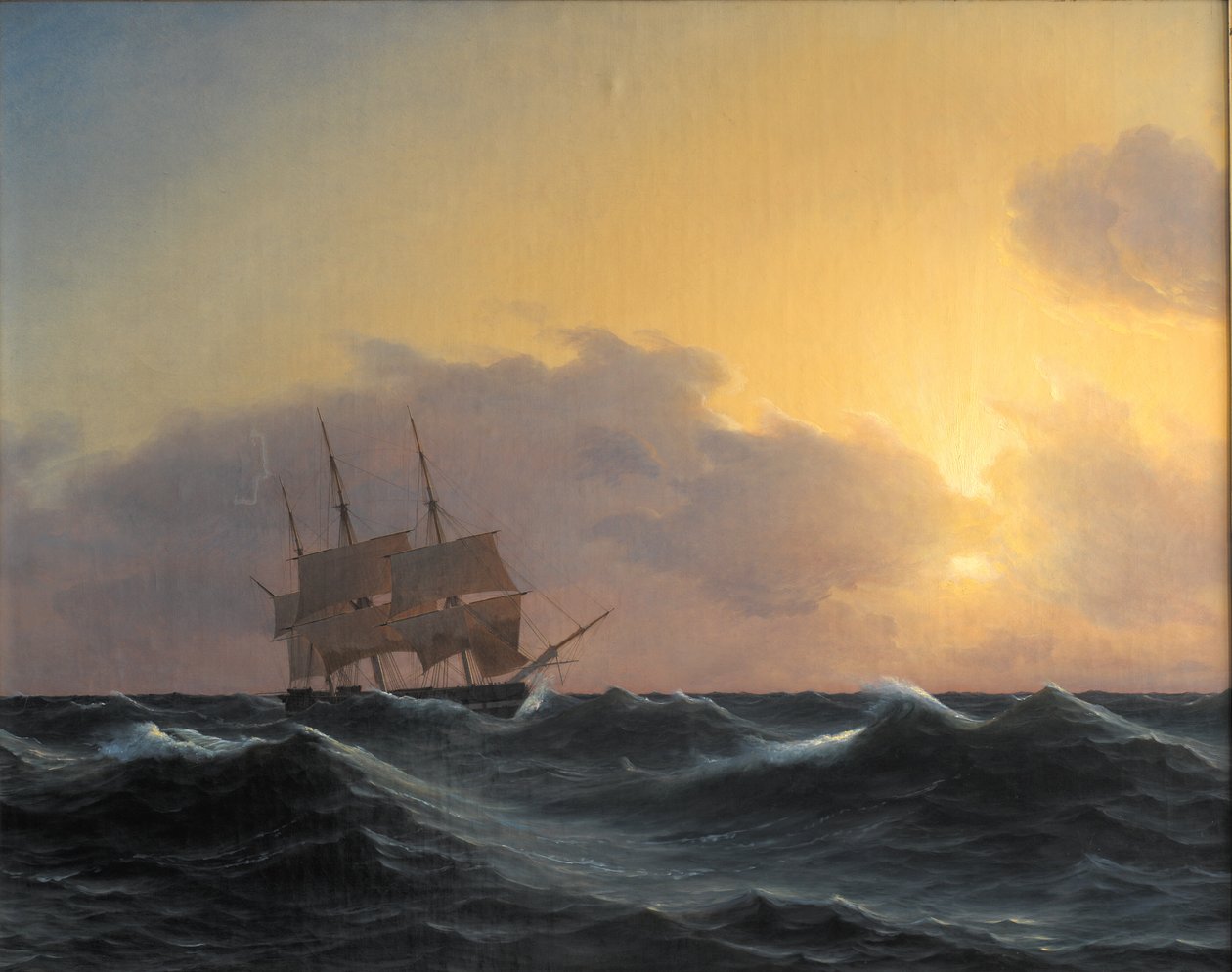 Frigate in a Storm with Reefed Sails by Carl Dahl