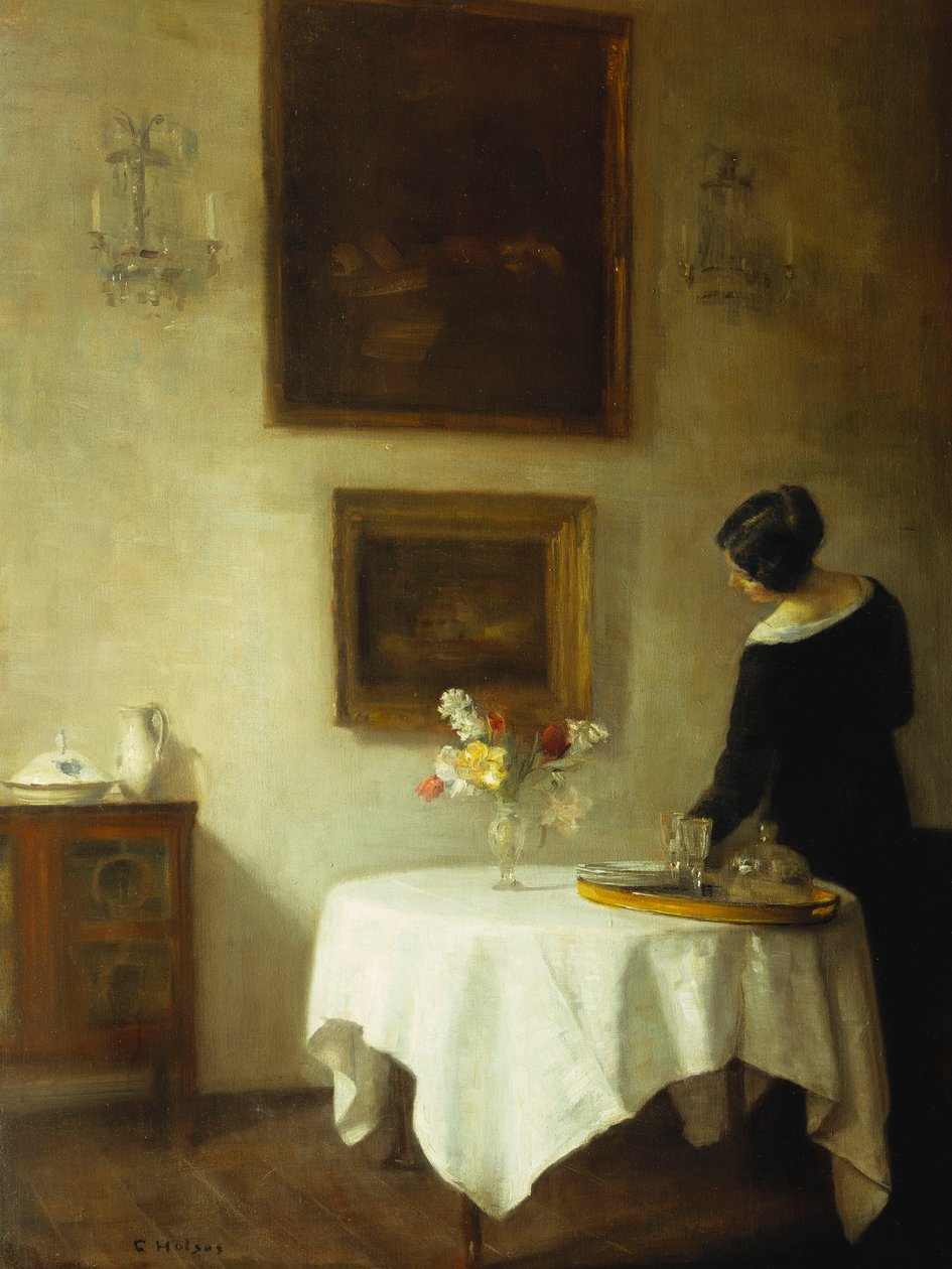 A Woman by a Dining Table by Carl Holsoe: Fine art print