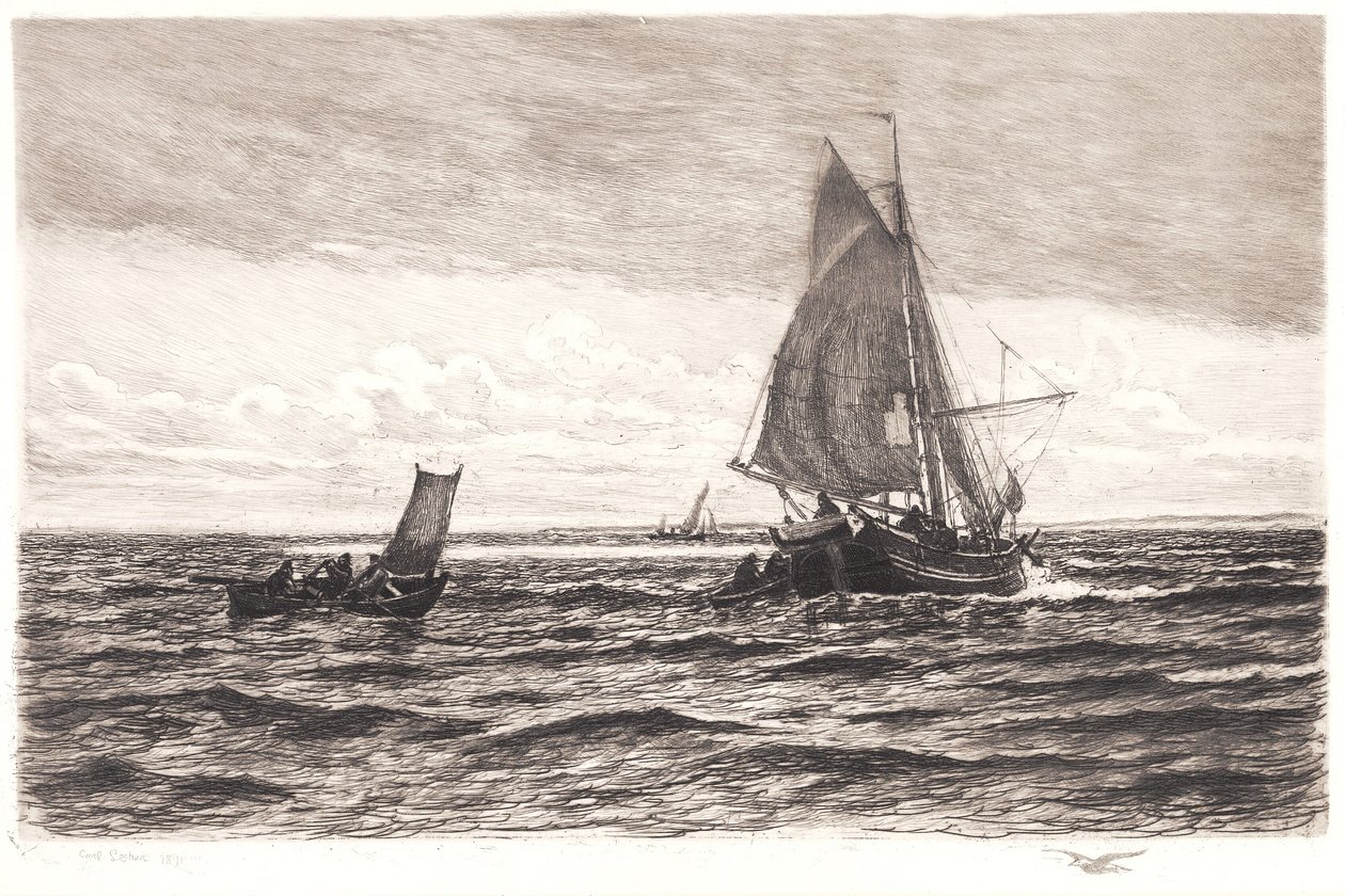 Fishing Boat and Rowboats by Carl Locher: Fine art print