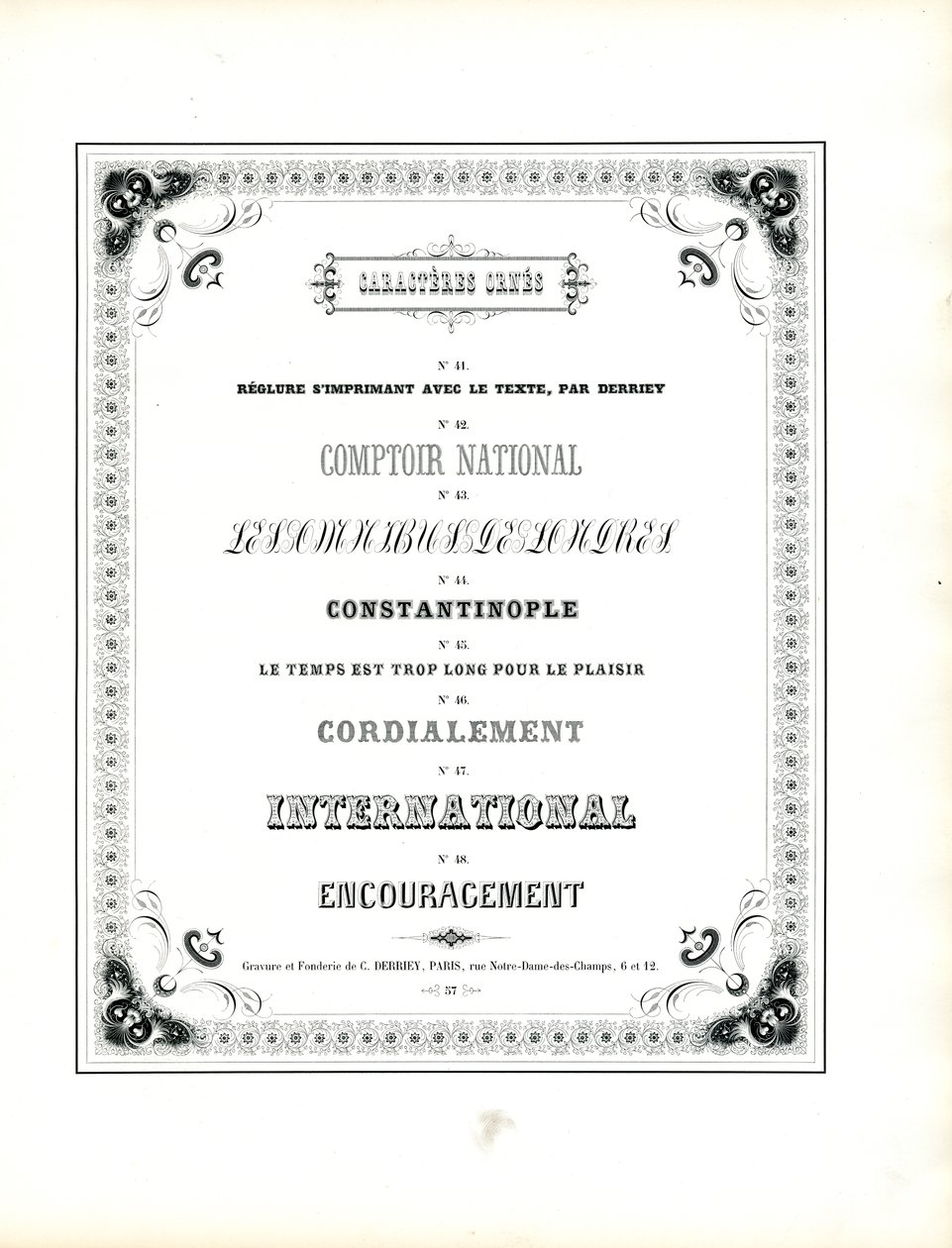 Decorative Typefaces with Floral Corner Ornament Frame