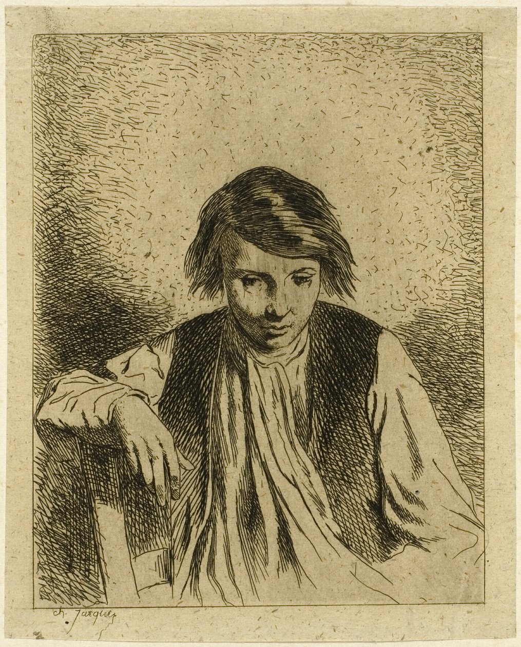 Seated Boy by Charles Emile Jacque: Premium art reproduction