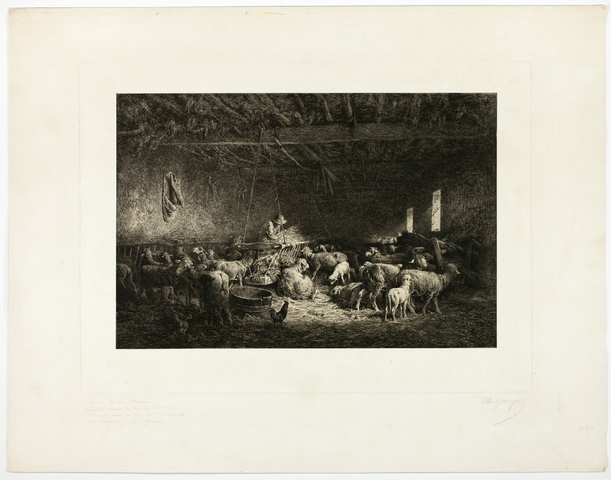 The Large Sheepcot, Horizontal Plate by Charles Emile Jacque