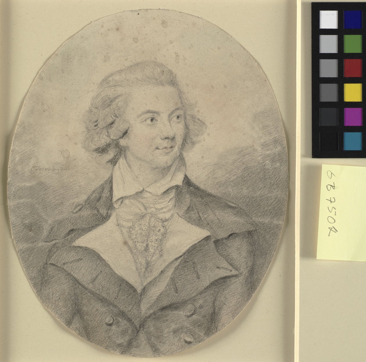 Head and Shoulders Portrait of a Man, Full Face to the Right in an Oval