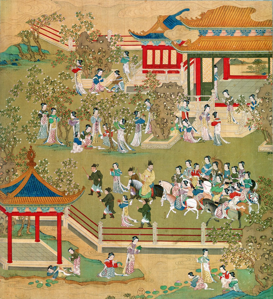 Emperor Yang Ti strolling in his gardens with his wives