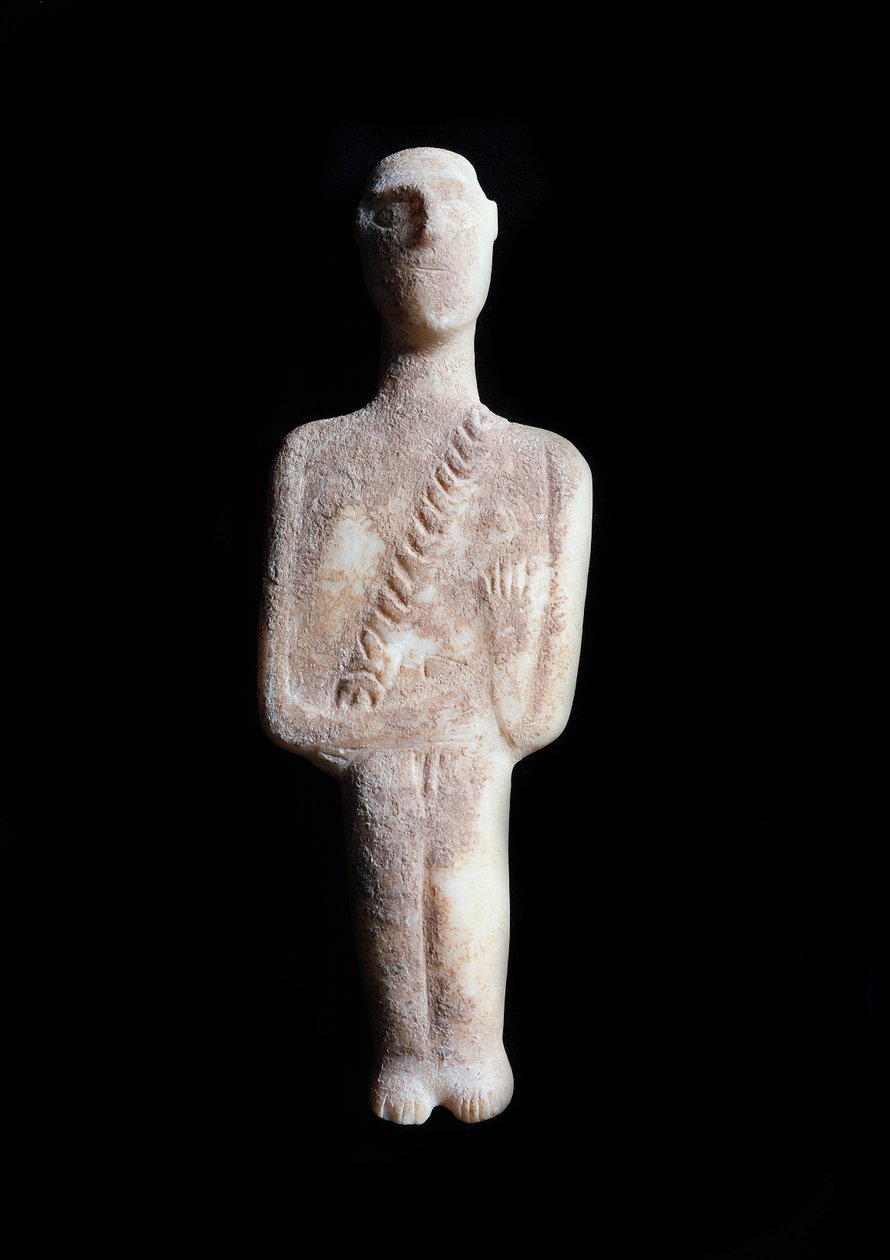 Male Idol, Schematic Figurine with Ochre Inlays