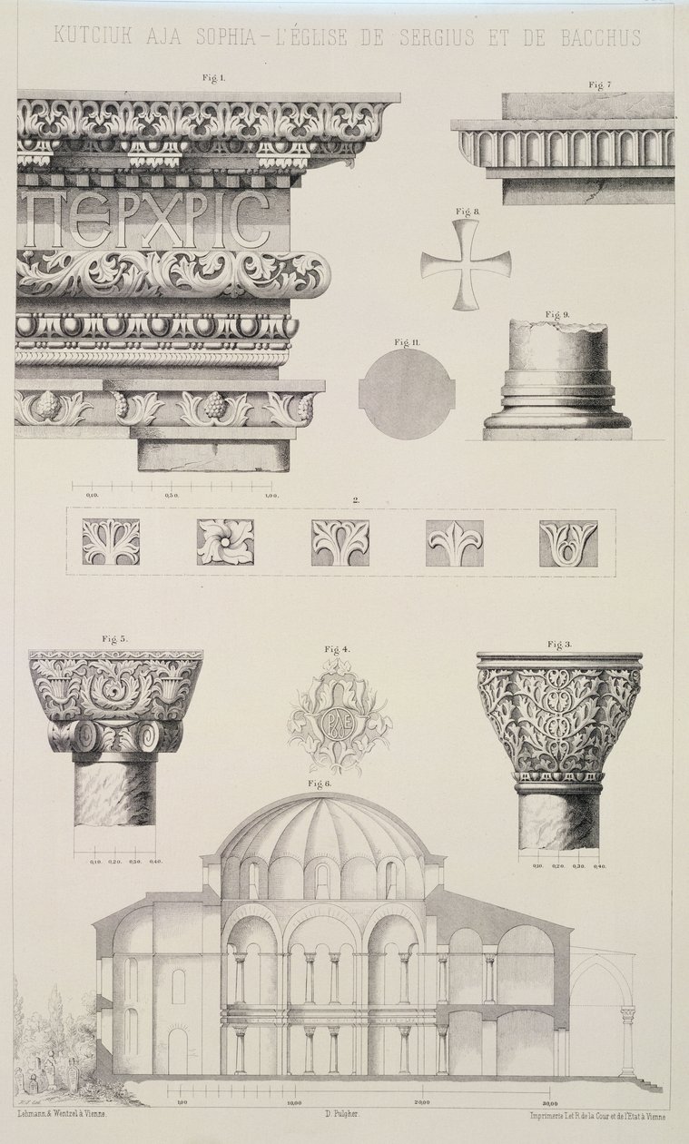 Cross Section and Architectural Details of Kutciuk Aja Sophia, the ...