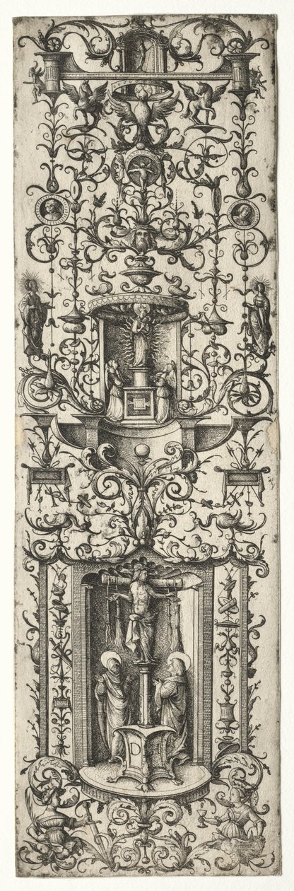 Ornamental fillet with the crucifixion and the virgin and child