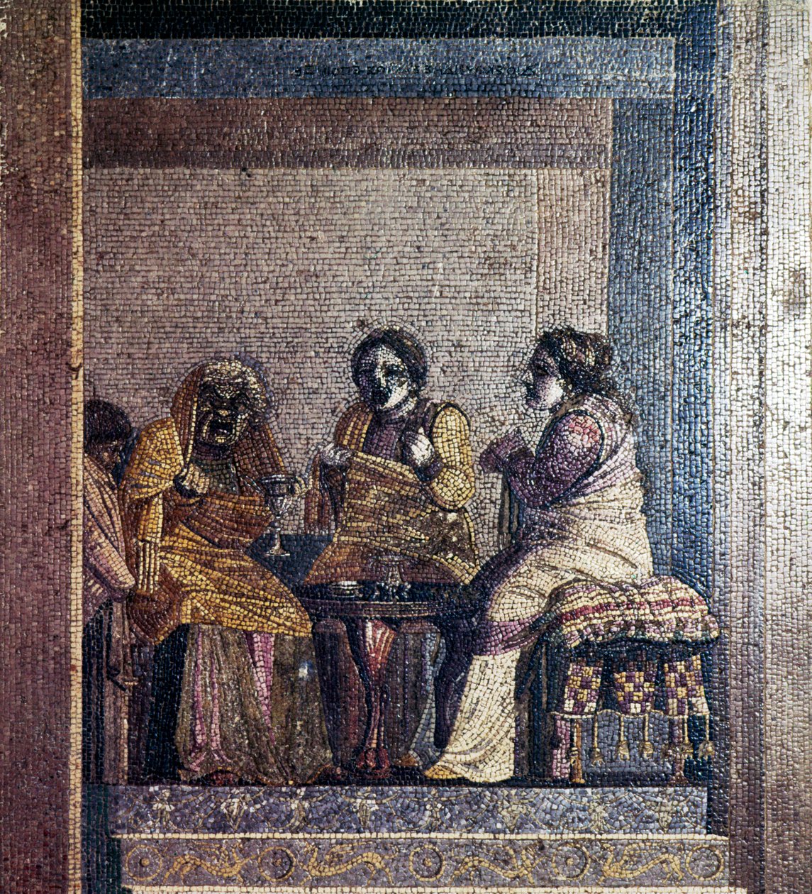 Roman Mosaic of Scene from Play with Masked Actors