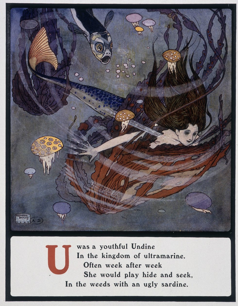 Letter U (Undine), mermaid under the sea by Edmund Dulac