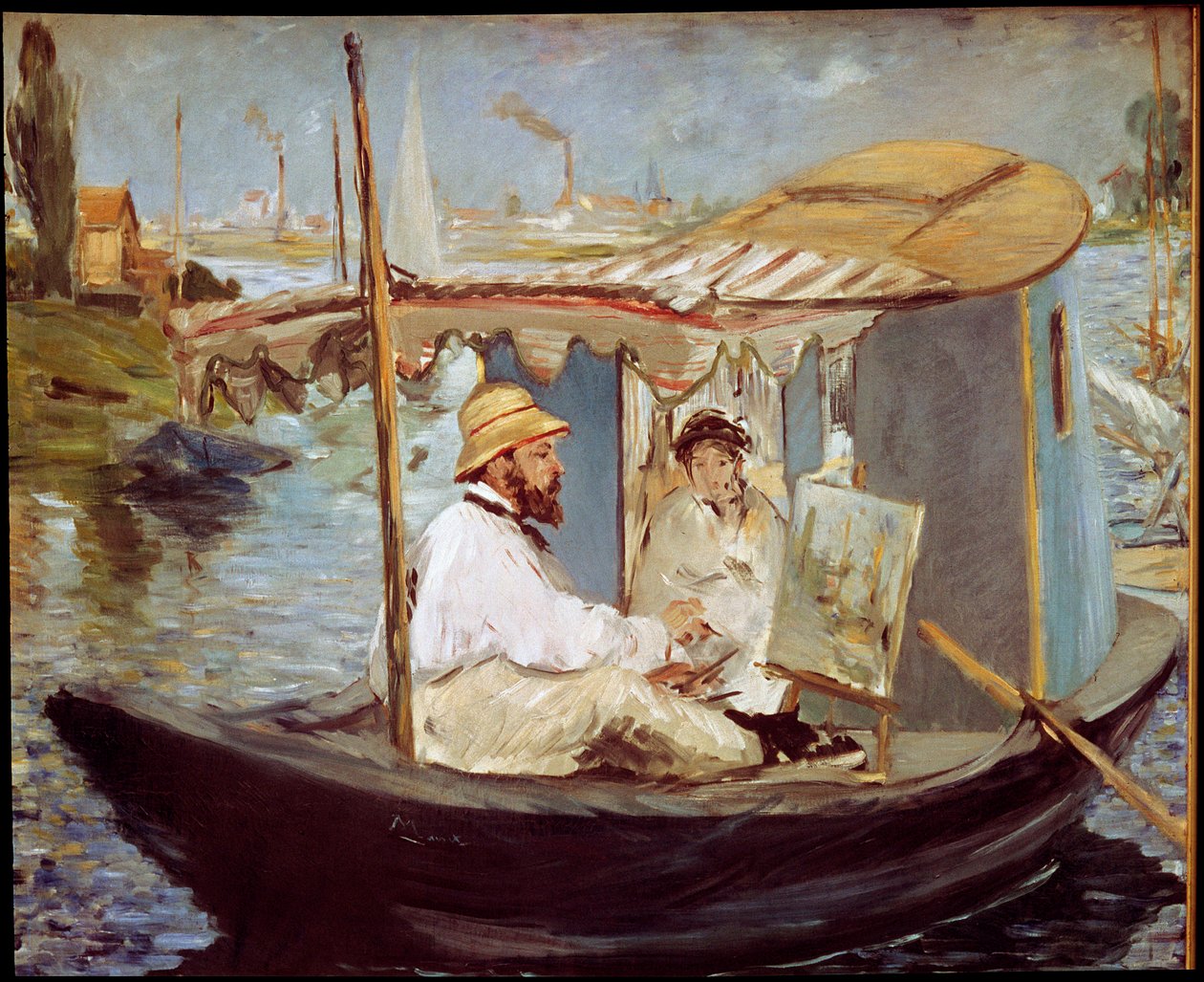 Claude Monet Painting in His Studio Boat by Édouard Manet
