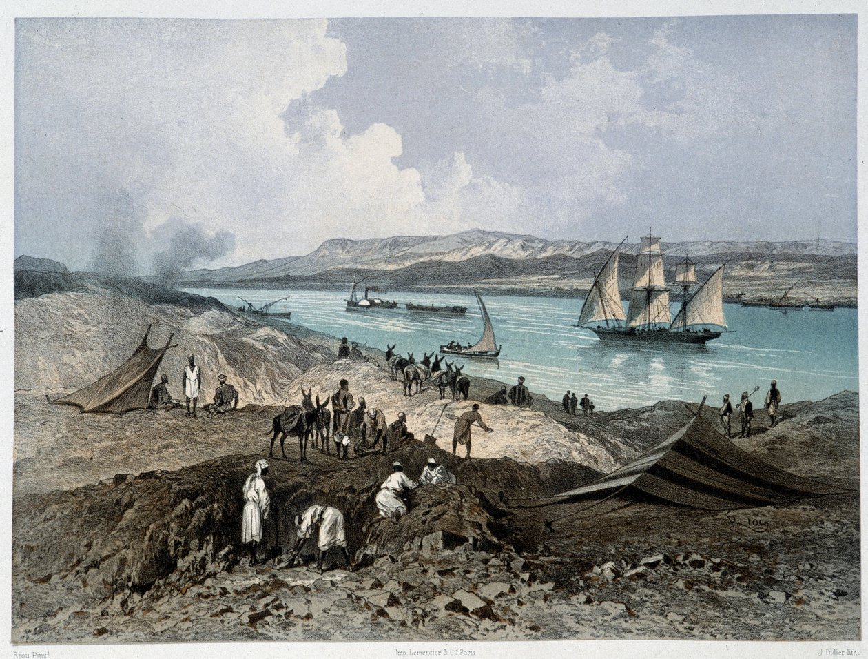 View of the canal in “Inauguration of the Suez Canal by G. Nicole. 1869