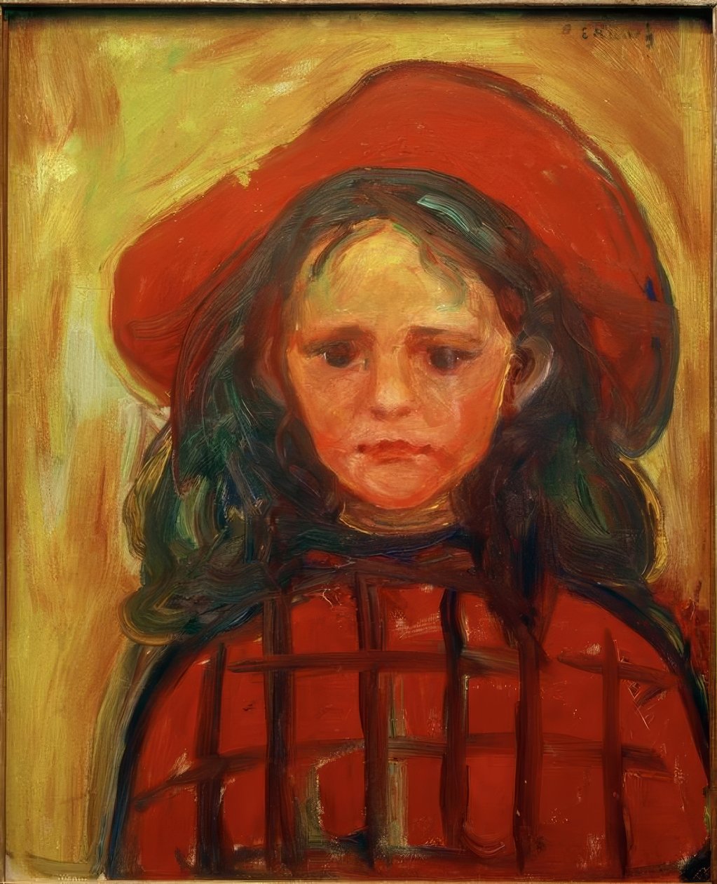 Girl with Red Checkered Dress and Red Hat by Edvard Munch