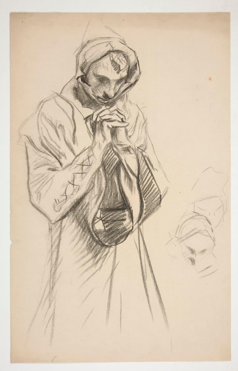 Study of a Robed Figure, Praying, for The Quest of the Holy Grail Mural ...
