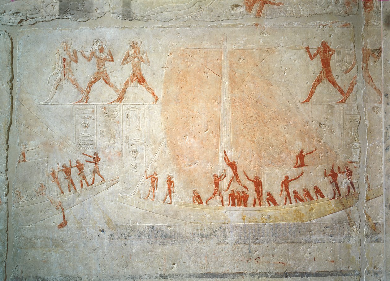 Relief from the Mastaba of Akhethotep depicting boating, from Saqqara ...