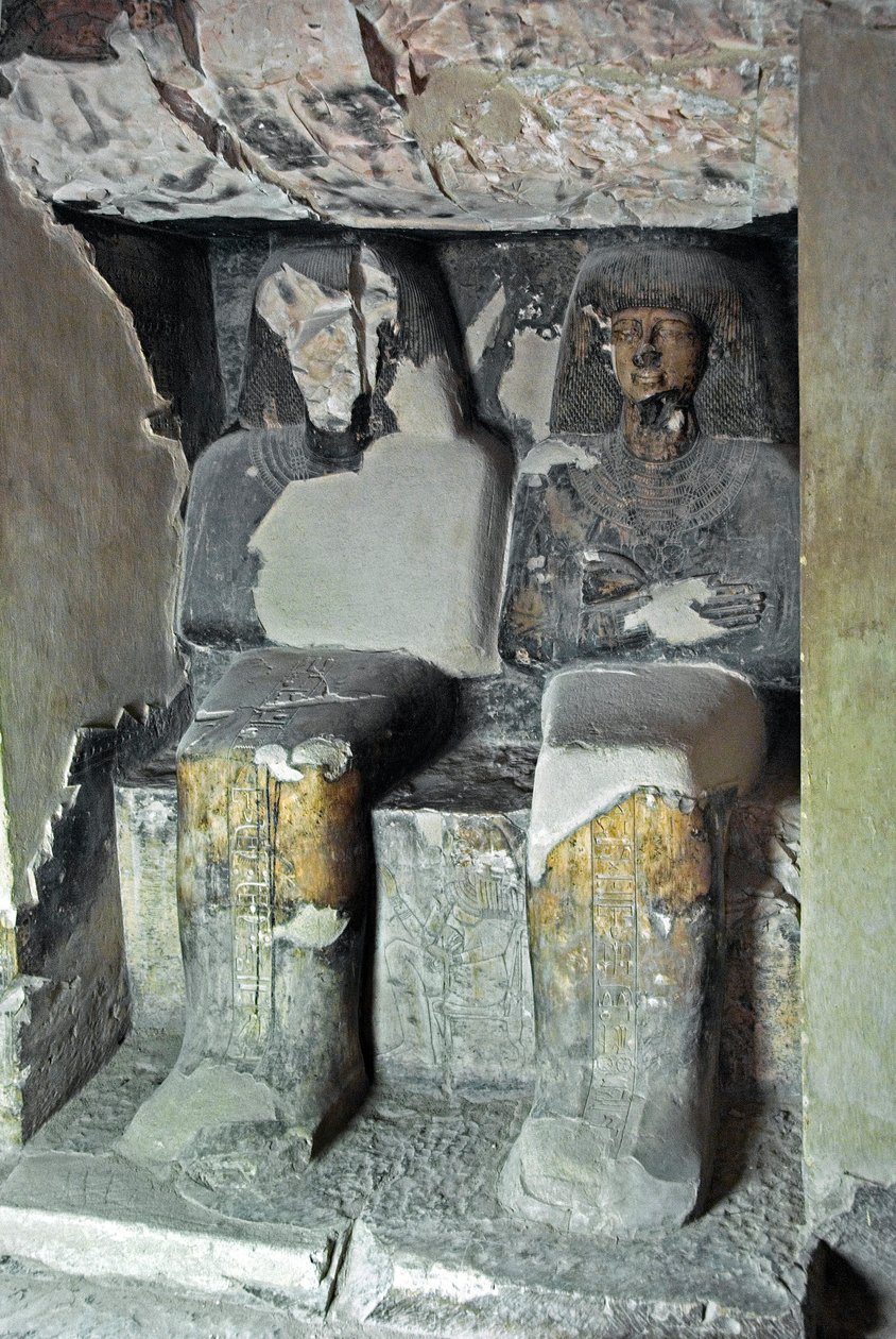 Sculptures Near the Tomb of Khaemhat Representing the Scribe and Imhotep, Valley of the Nobles ...