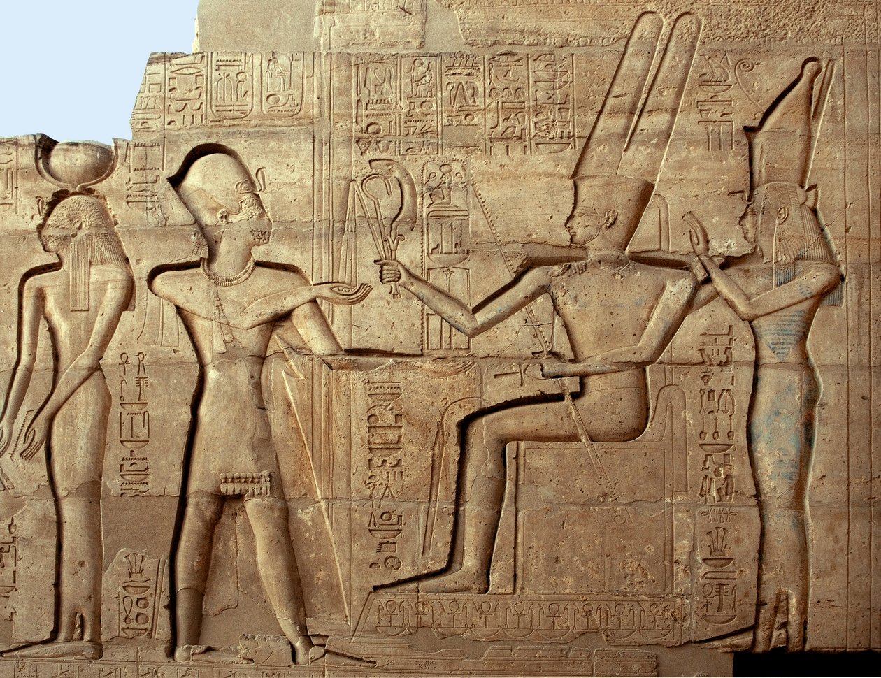 Egyptian Antiquity: Relief Depicting Pharaoh Ramses II in Front of Two of the Deities of the ...