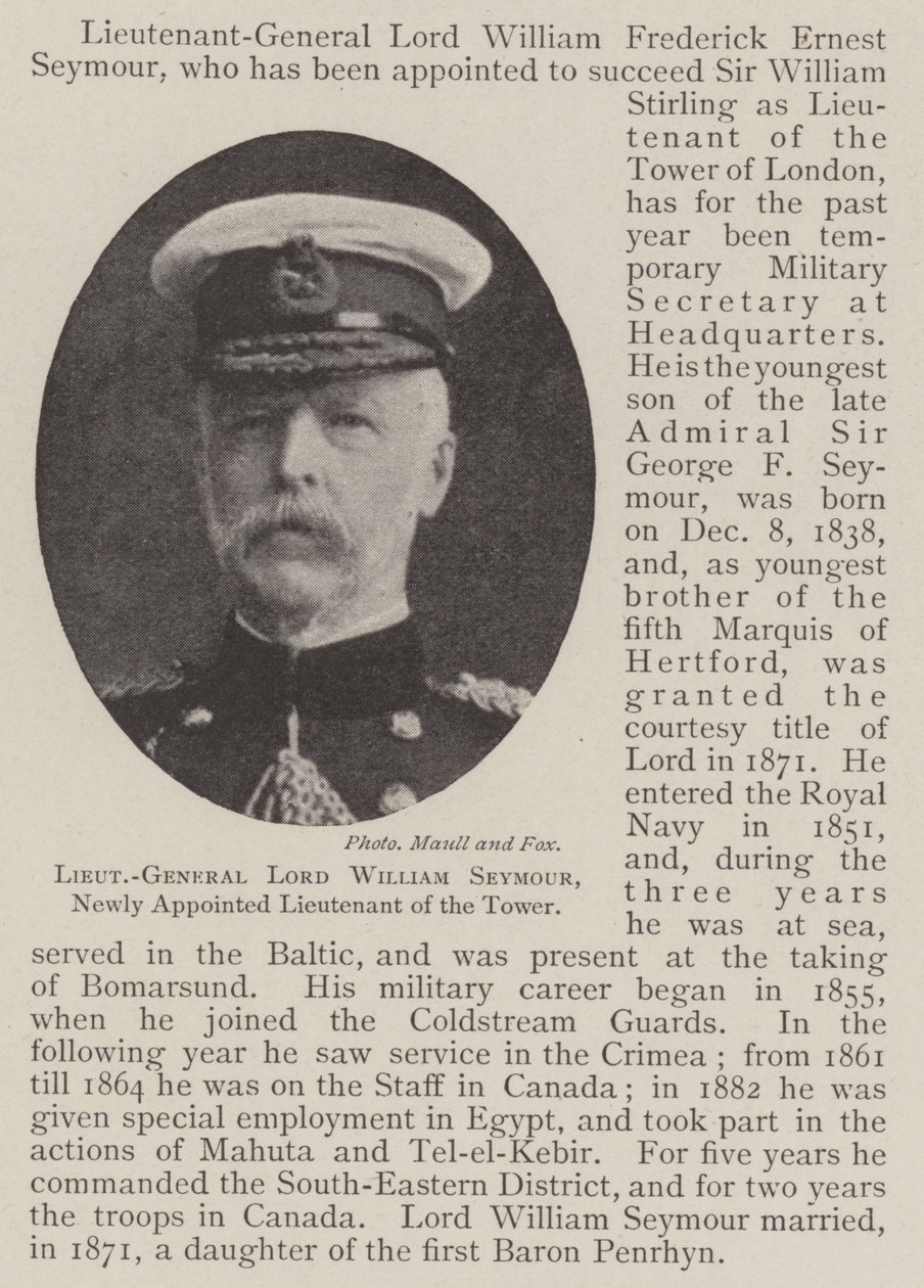 Lieutenant-General Lord William Seymour, Newly Appointed Lieutenant of ...