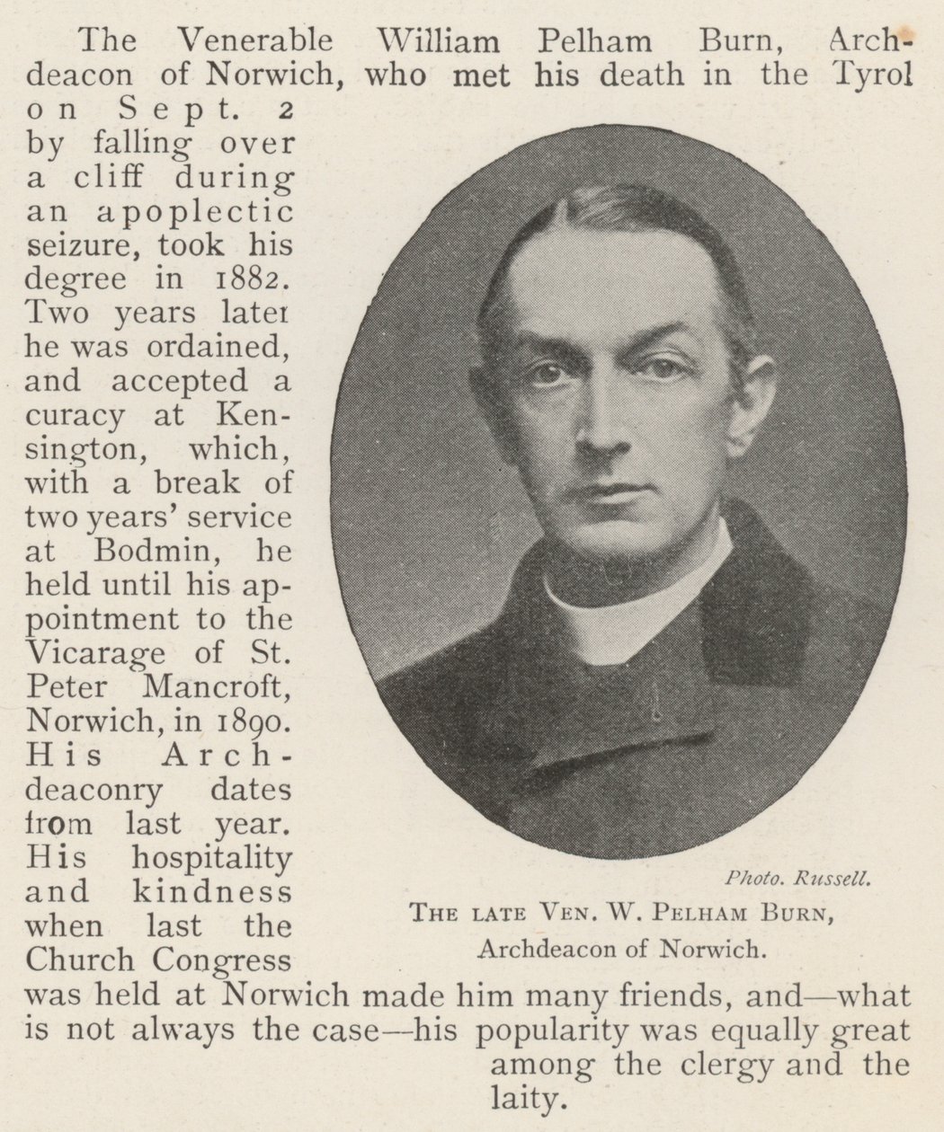 The Late Venerable W Pelham Burn, Archdeacon of Norwich