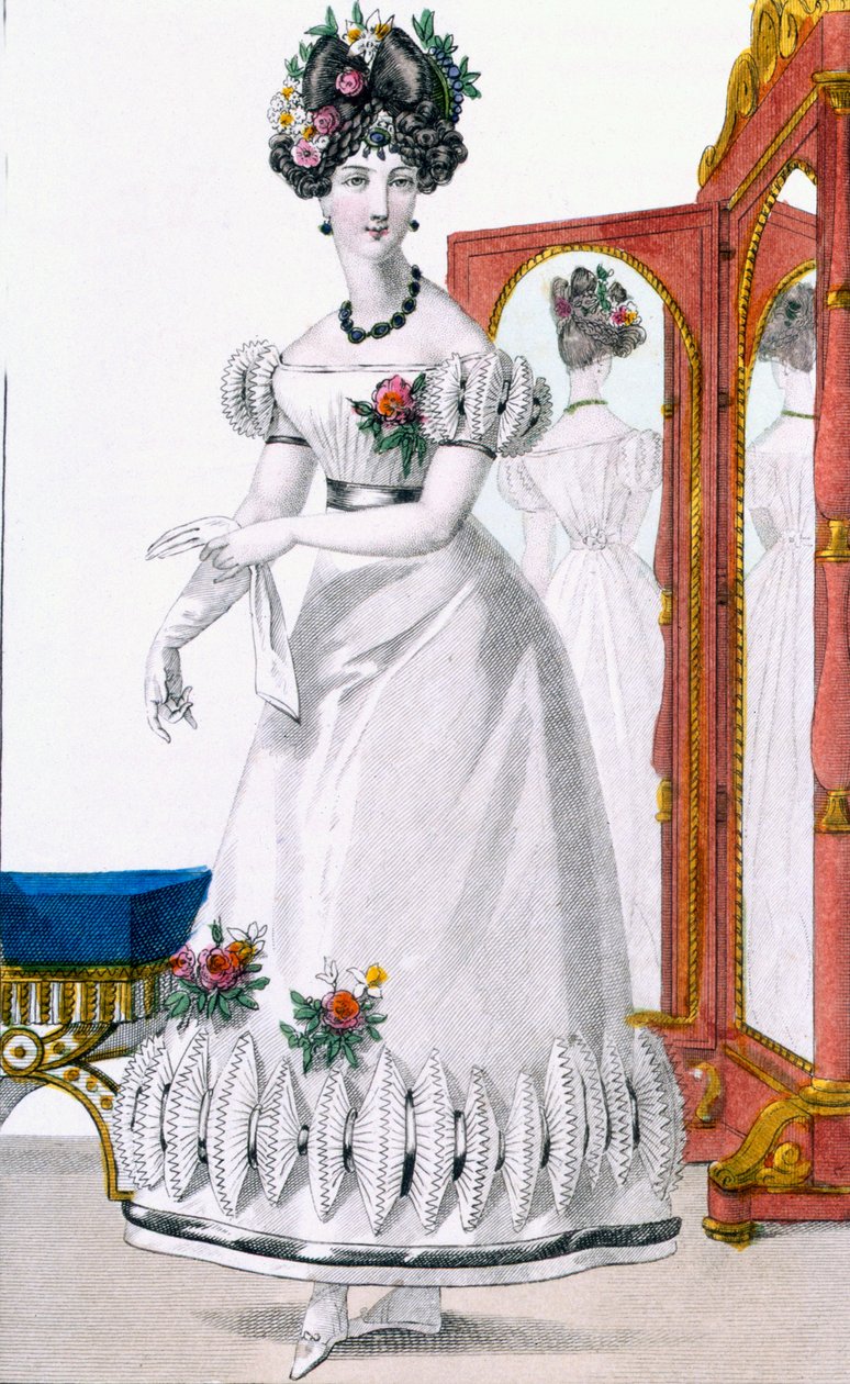 Fashion plate of a lady in evening dress, advertisement from 'Modes de ...