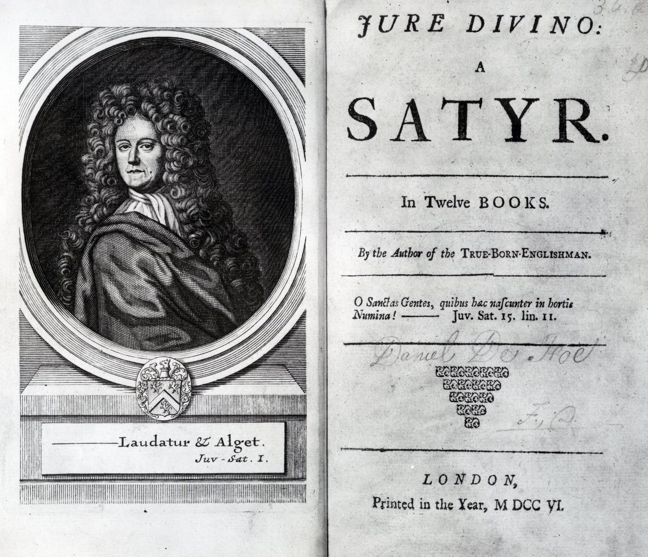 Frontispiece and Title Page for Jure Divino: A Satyr by Daniel Defoe ...