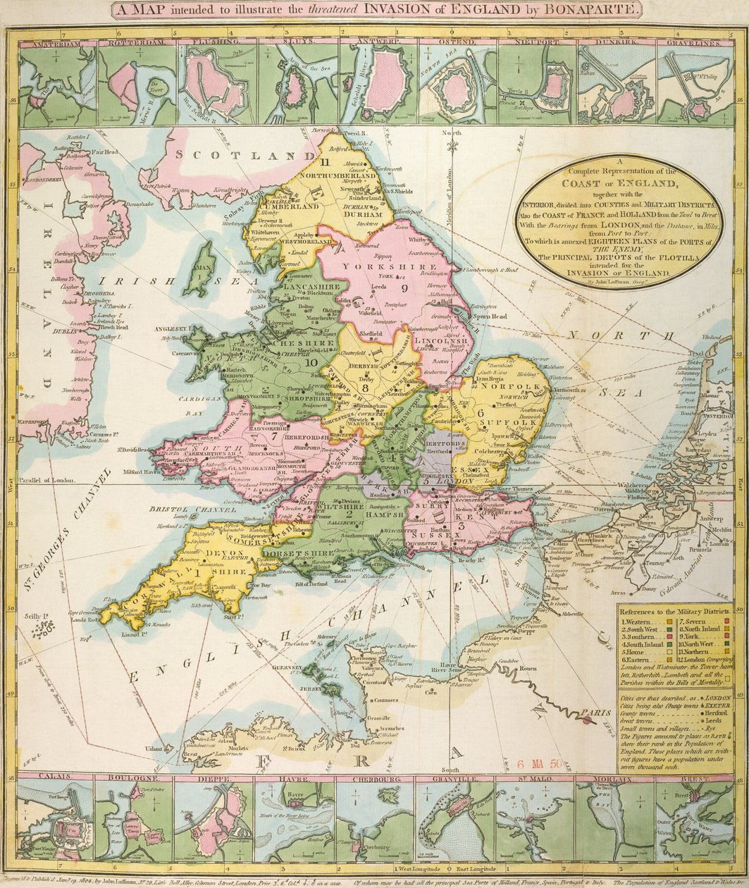 Map of Britain, illustrating the threatened invasion by Napoleon ...