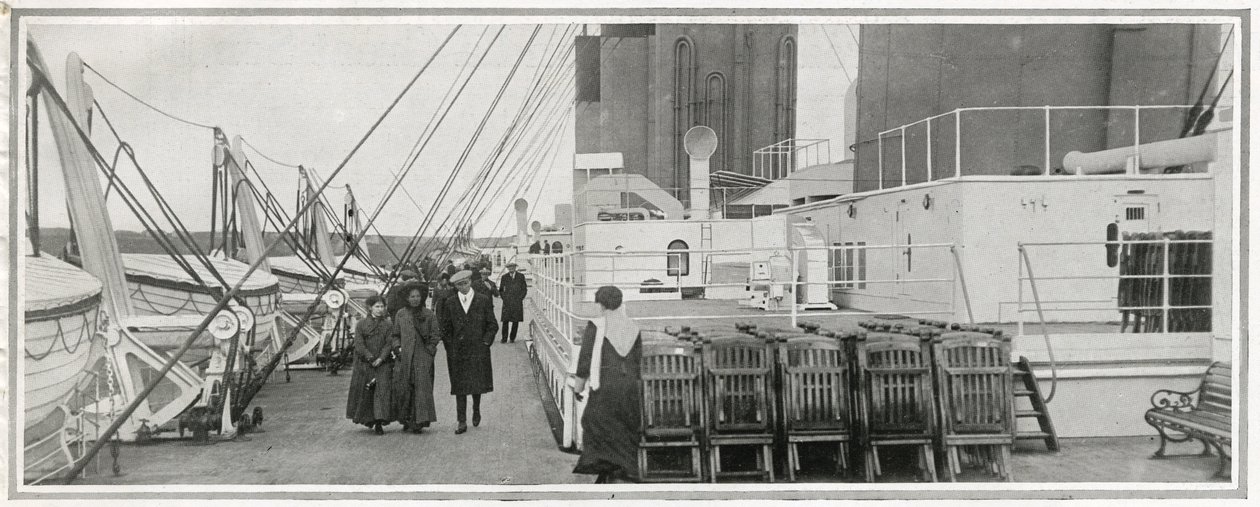 The promenade deck on Titanic, from 'The Sphere', 20 April 1912 (detail)