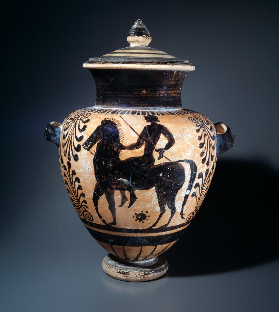 Terracotta Stamnos Representing a Rider by Etruscan