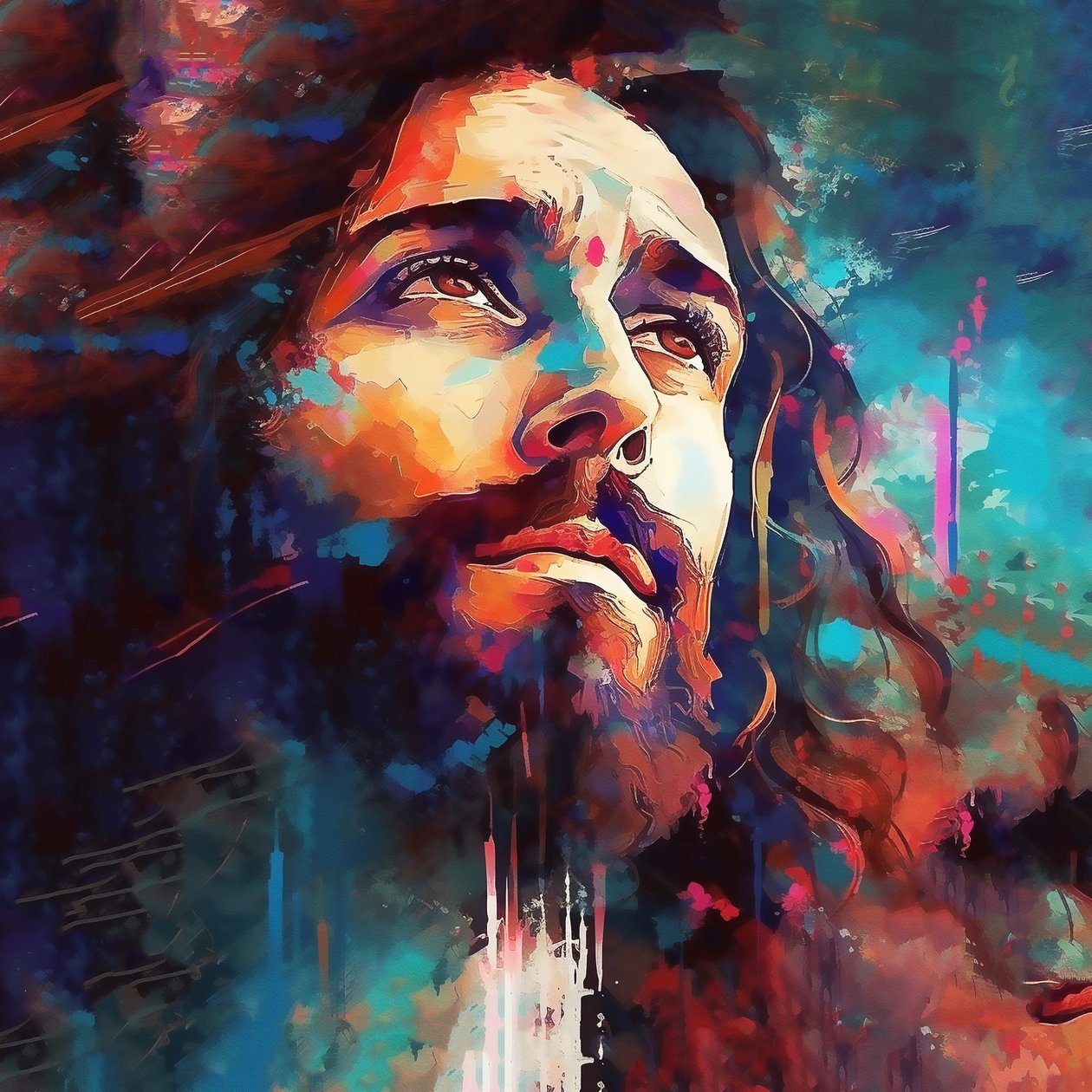 Beautiful face of Jesus Christ, abstract portrait