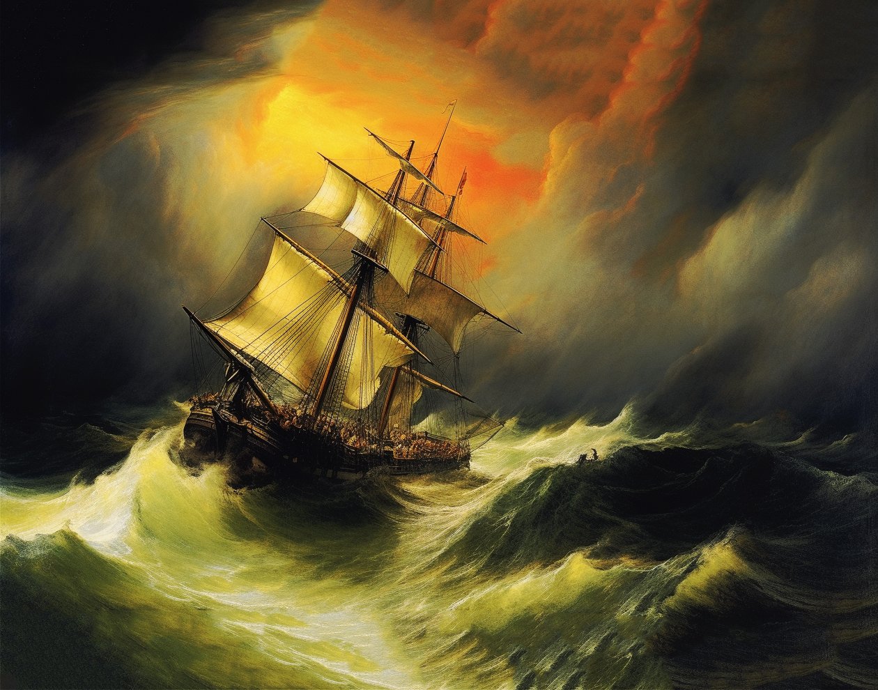Ship in a Storm at Sea by F. Abderrahim: Fine art print