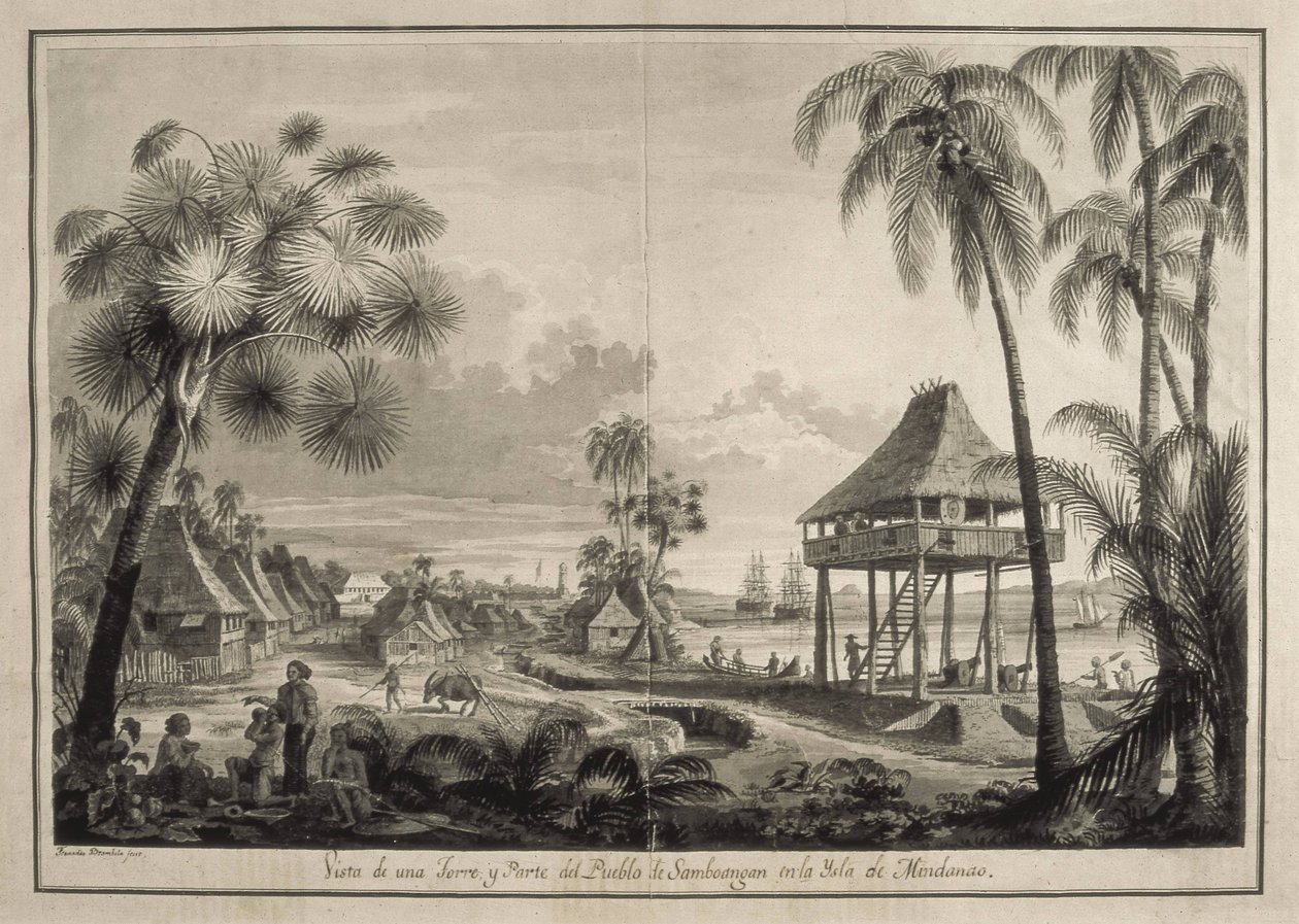 Village of Zamboanga, drawing by Fernando Brambila during the Malaspina ...