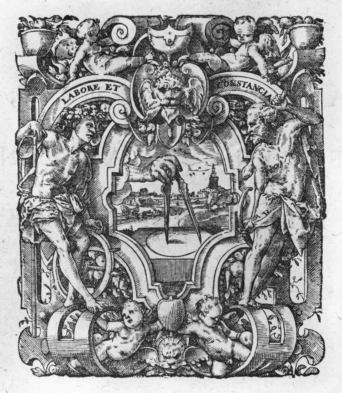 Christophe Plantin's print mark, illustration from Works by Tacitus, 1607