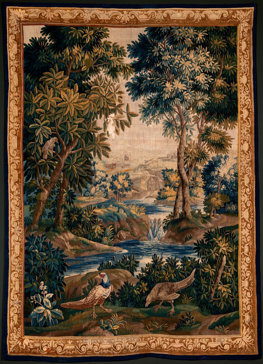 Flemish Tapestry. Verdure (Landscape with Water, Trees, and Pheasants ...