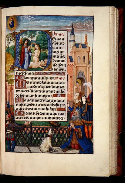 King David praying to the Virgin and Child and a historiated initial D ...